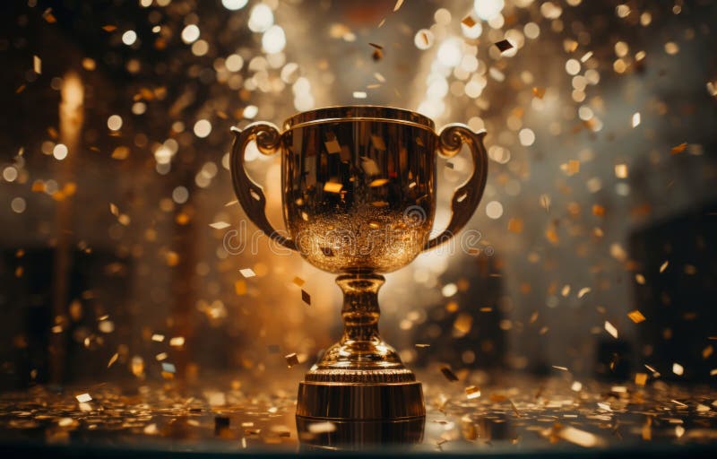 Pop-Inspired Gold Trophy Amidst Starry Confetti: Black and White ...