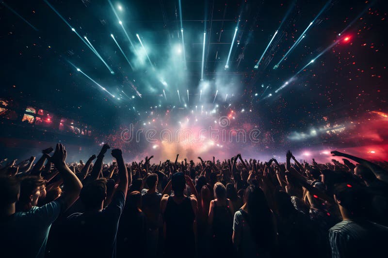 Pop Music Concert with Large Amount of Crowds Stock Illustration ...