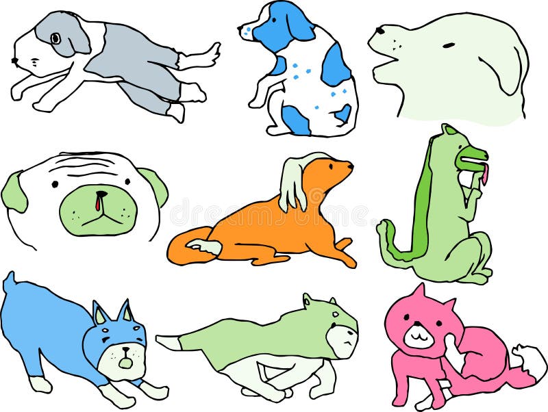 Pop Poor Hand-painted Cute Dog Illustration Set Stock Vector ...