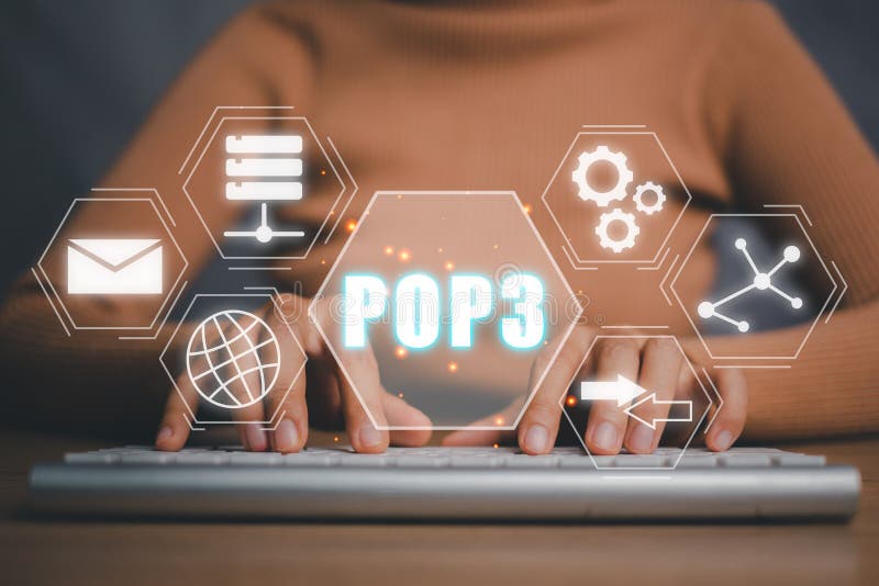 Business Person Hand Typing on Keyboard with Post Office Protocol ...