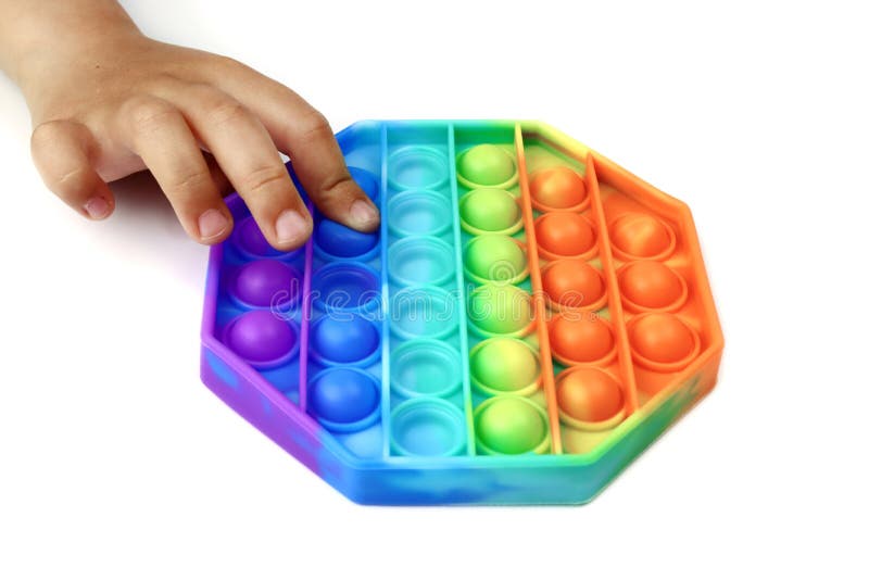 Pop it Rainbow Bubble Fidget with Hand, Trend Toy, Isolated on White ...