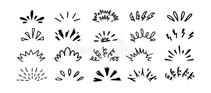Pop Shine Line Doodle Set. Sunburst Drawing Hand Drawn Elements Stock ...
