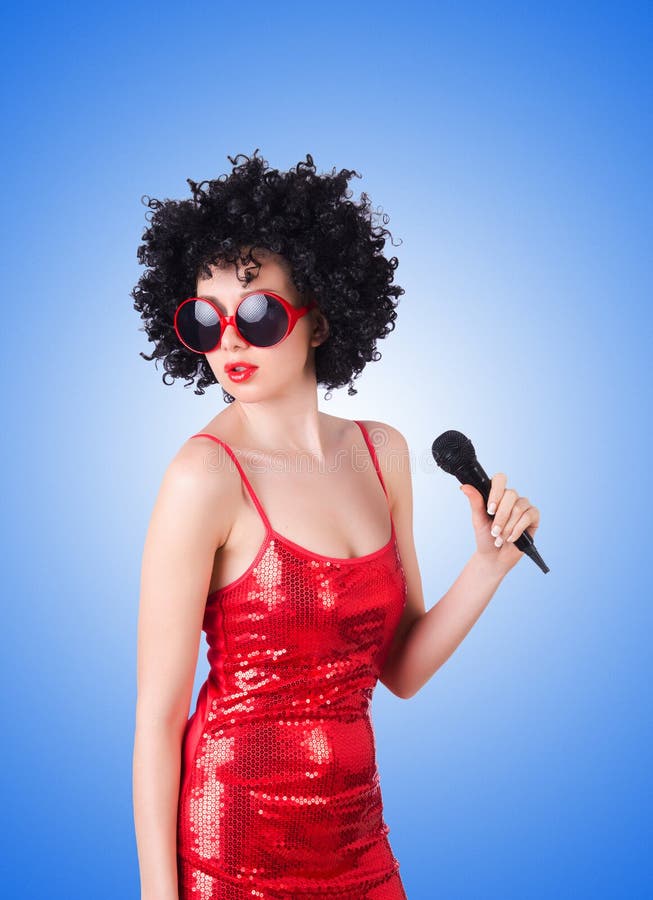 The Pop Star with Mic in Red Dress on White Stock Photo - Image of ...