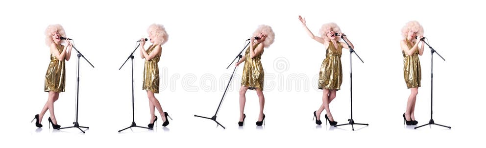 The Pop Star with Mic on White Stock Image - Image of composite ...