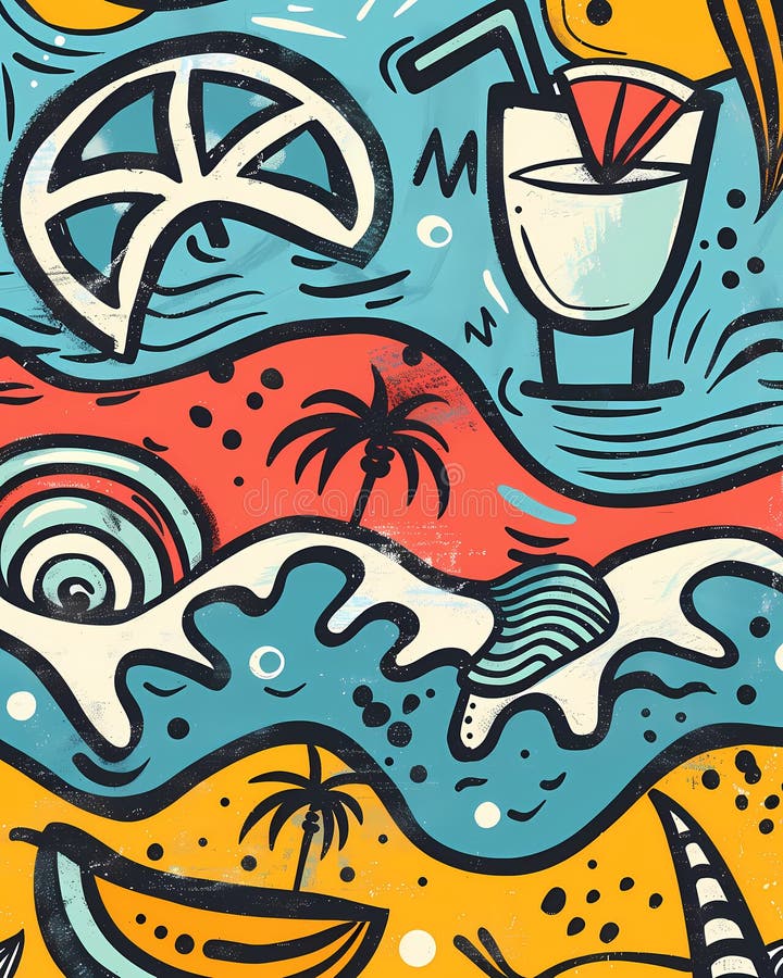 Pop Summer Banner in Doodle Style Illustrations Stock Illustration ...