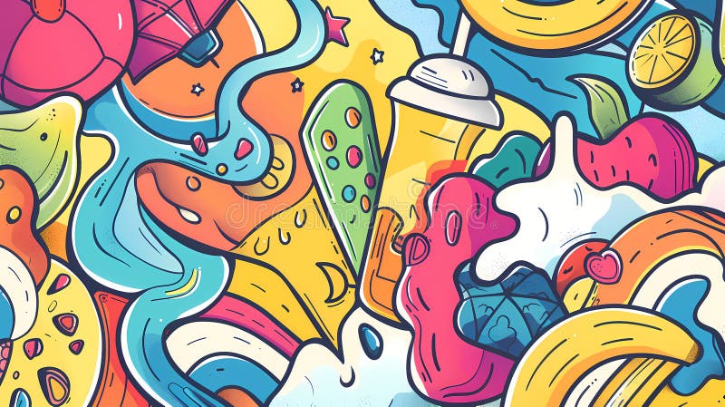 Pop Summer Banner in Doodle Style Illustrations Stock Illustration ...