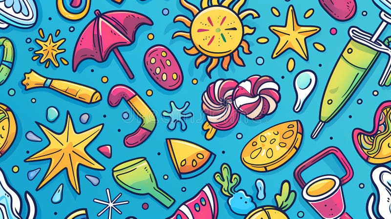 Pop Summer Banner in Doodle Style Illustrations Stock Illustration ...