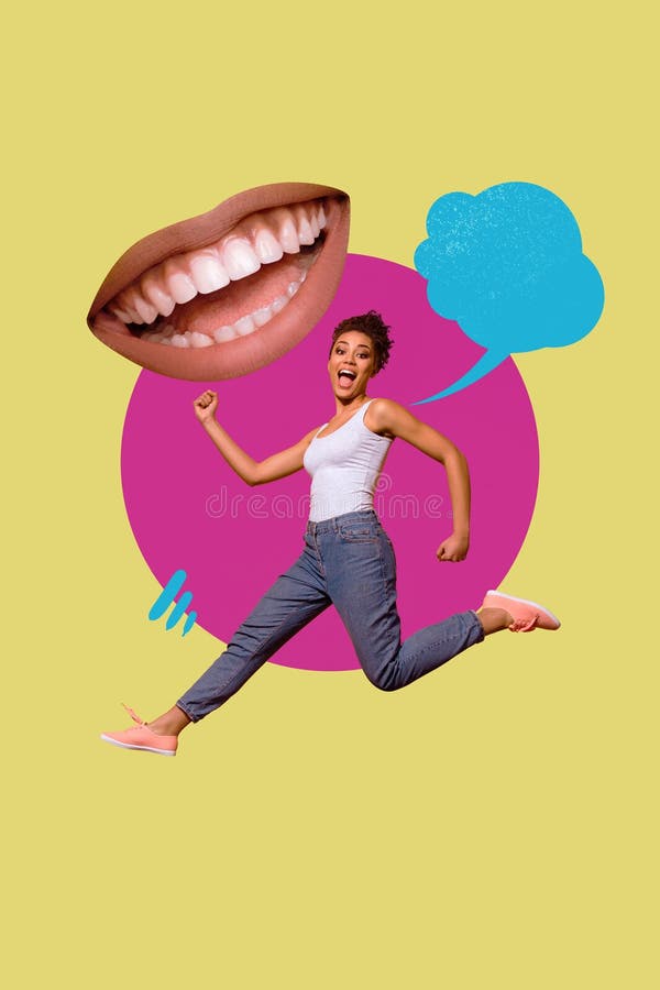 Pop Template Collage of Person Run with Speech Bubble Mouth Saying on ...