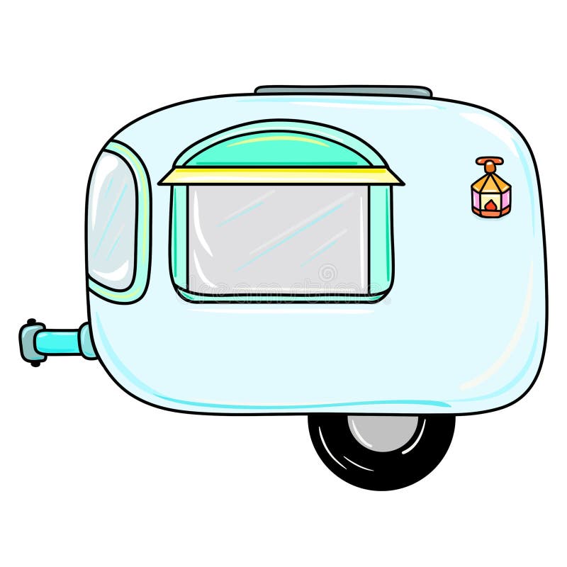 Caravan Pop Top with a Lamp Cartoon Isolated Illustration Stock ...