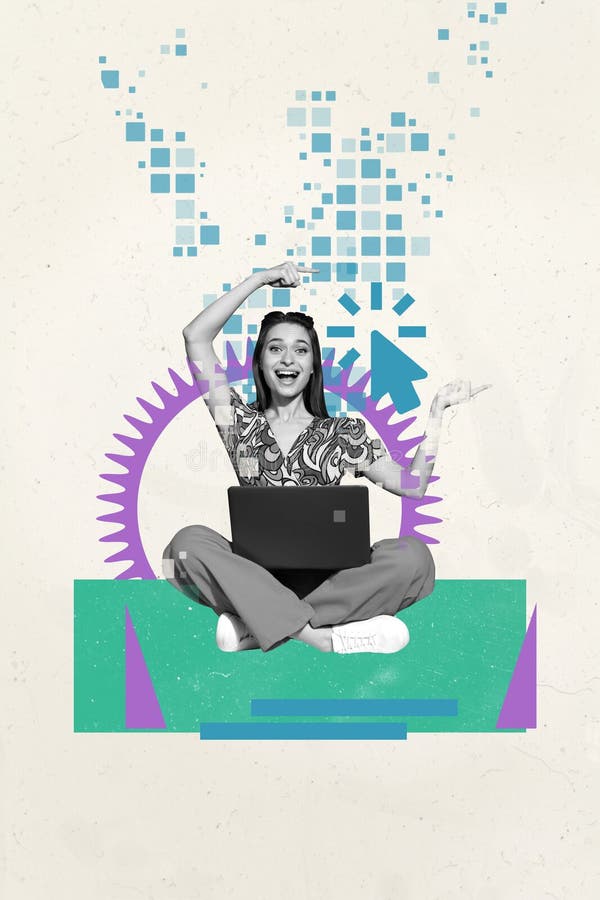 Pop Trend Collage of Person Sit Front Cog Gear with Cursor Pixels on ...