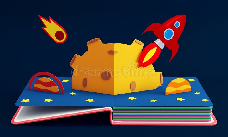Pop Up Book with Rocket in Space Stock Illustration - Illustration of ...