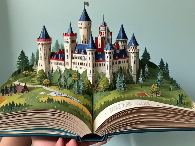 Pop-Up Book Showing a Beautiful Landscape with a Castle - Generated by ...