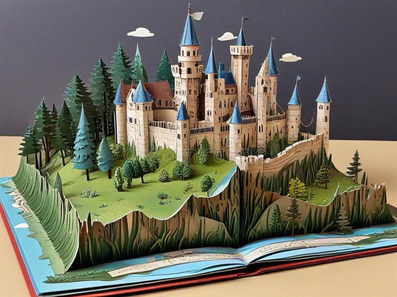 Pop-Up Book Showing a Beautiful Landscape with a Castle - Generated by ...