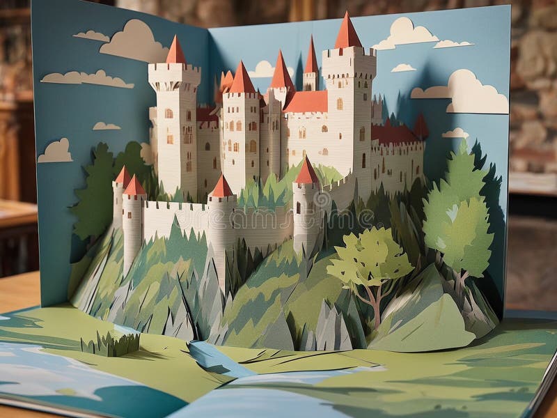 Pop-Up Book Showing a Beautiful Landscape with a Castle - Generated by ...