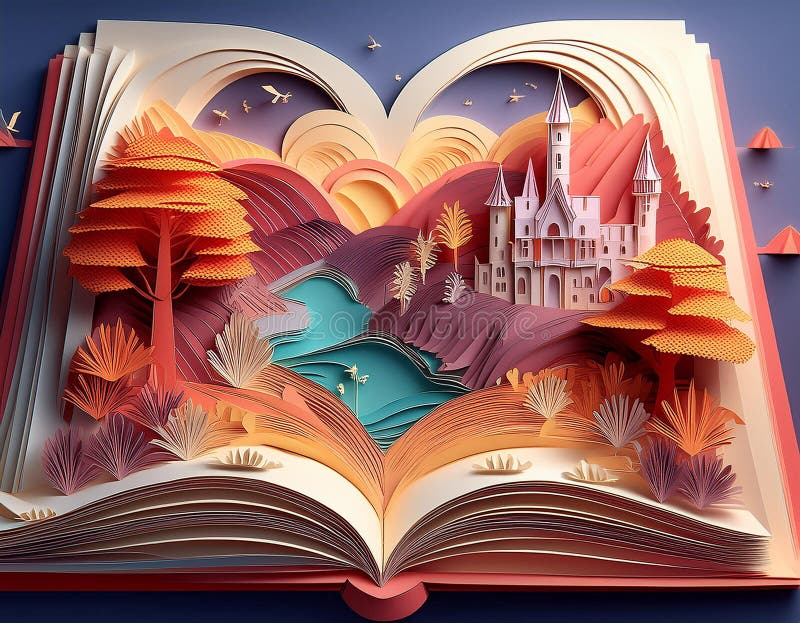 Pop-Up Book Showing a Beautiful Landscape with a Castle - Generated by ...