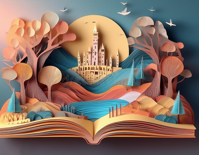 Pop-Up Book Showing a Beautiful Landscape with a Castle - Generated by ...