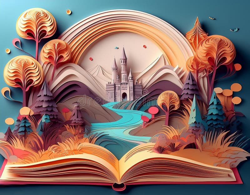 Pop-Up Book Showing a Beautiful Landscape with a Castle - Generated by ...