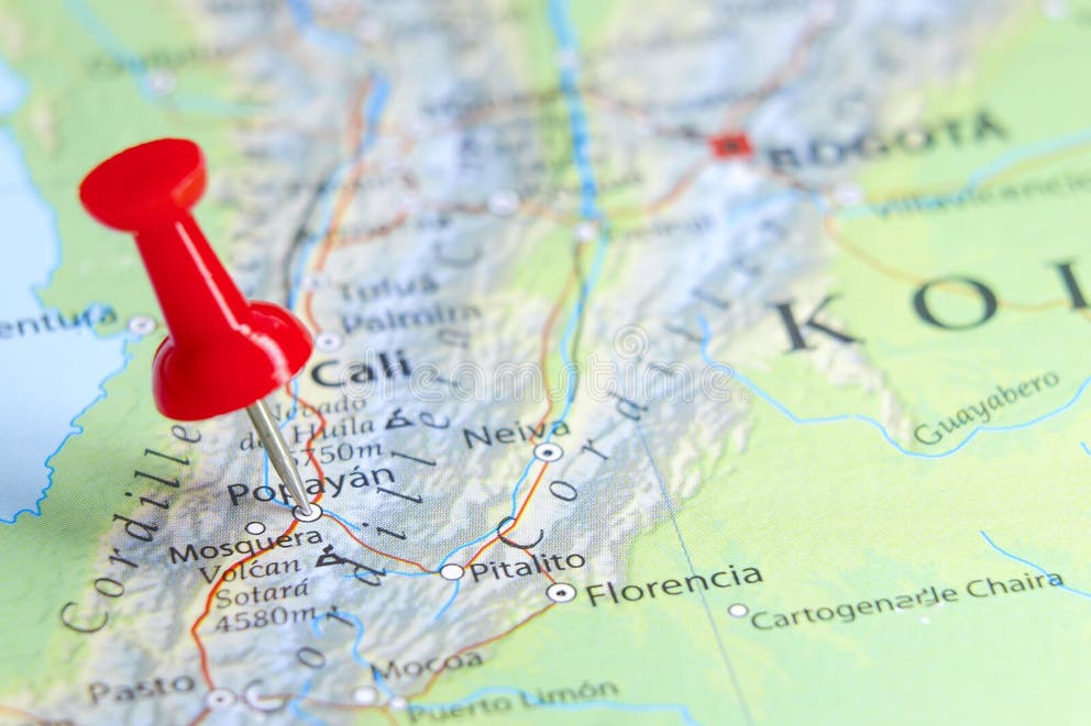 Popayan, Colombia Pin on Map Stock Photo - Image of freedom, point ...