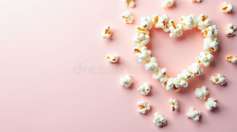 Popcorn Arranged into Heart Shape on Pink Backdrop, Symbolizing ...