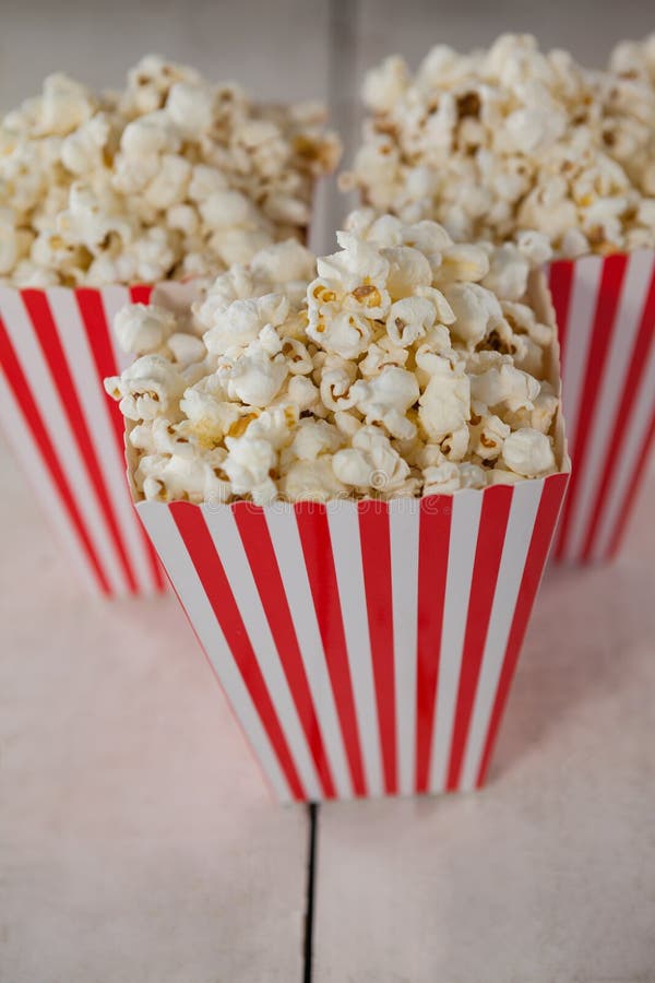 Popcorn Arranged on Wooden Table Stock Image - Image of food, american ...