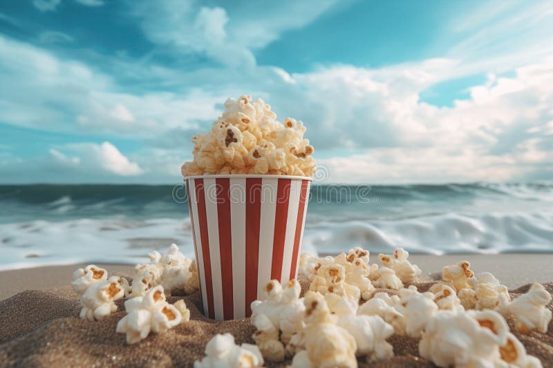 Popcorn on the Beach. AI Generative Stock Illustration - Illustration ...