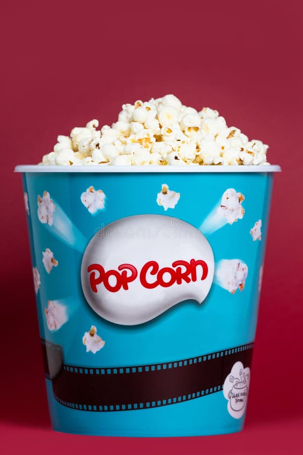 Popcorn In Blue Cardboard Box For Cinema Stock Photo - Image of food ...