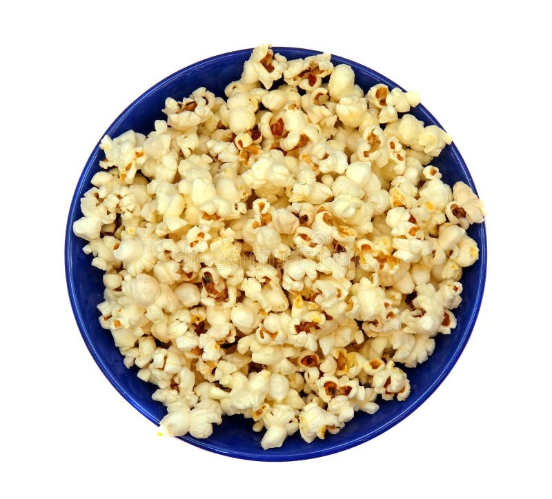 Popcorn in a Blue Plate Isolated Closeup Stock Image - Image of ...