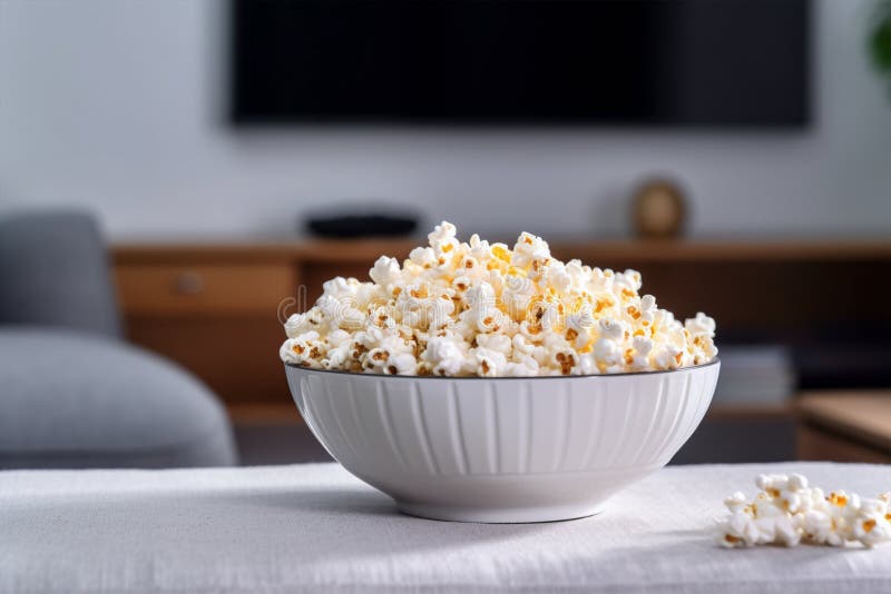 Popcorn in bowl on couch stock illustration. Illustration of ...