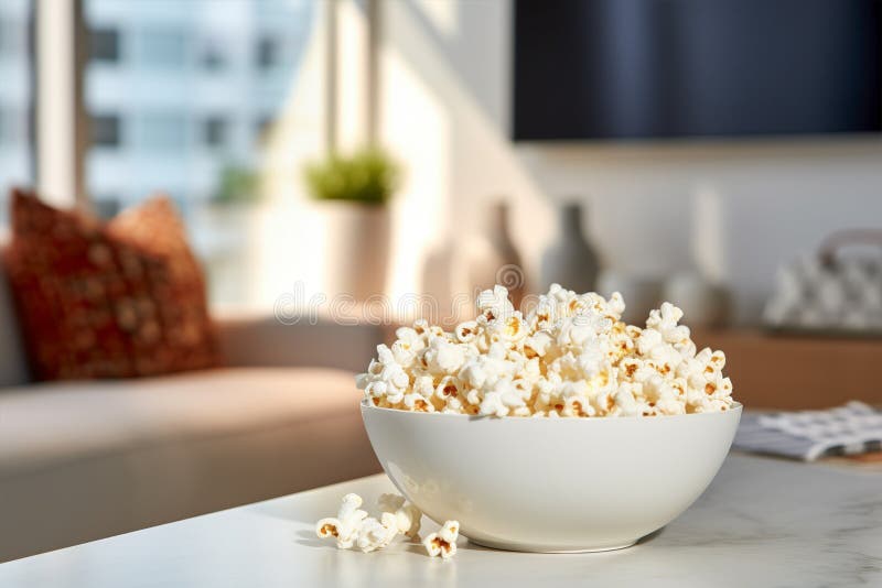 Popcorn in Bowl on Couch Table Stock Illustration - Illustration of ...