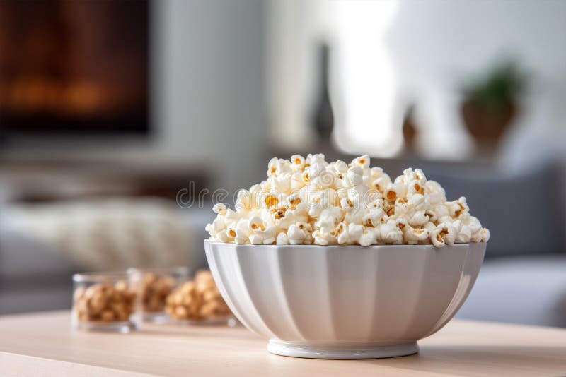 Popcorn in Bowl on Couch Table Stock Illustration - Illustration of ...