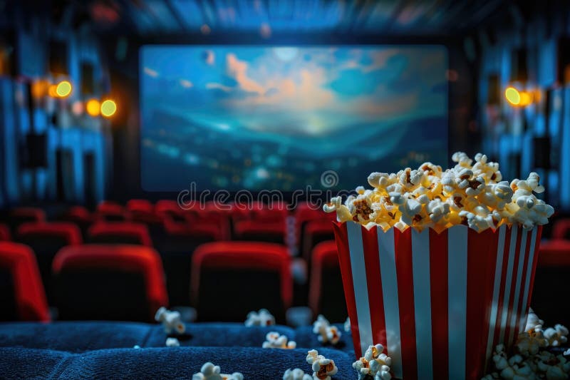 Popcorn Box in Front of Movie Screen, Perfect for Cinema-related ...
