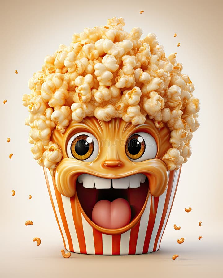 A Popcorn Bucket with a Face Made of Popcorn and Popcorn Kernels ...