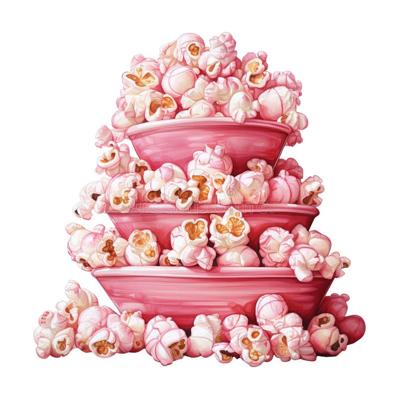 Popcorn Bucket with Pink Popcorn Stock Photo - Illustration of salt ...
