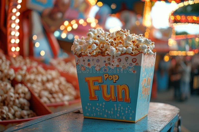Popcorn Bucket with Carnival Lights in Focus Stock Image - Image of ...