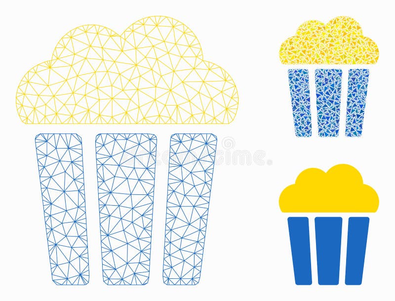 Popcorn Bucket Vector Mesh 2D Model and Triangle Mosaic Icon Stock ...