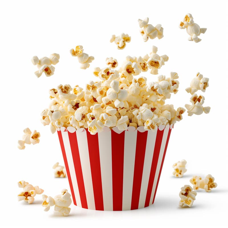 Popcorn Bursting from Popcorn Bucket on White Background Stock Image ...