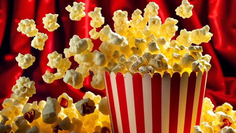 Popcorn Exploding from Red and White Striped Cardboard Container Stock ...