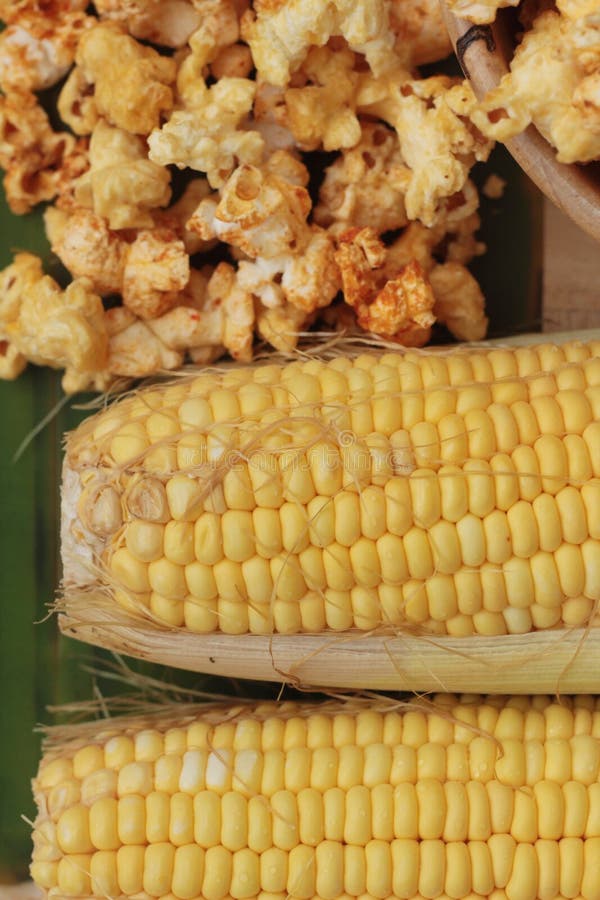 Popcorn with Butter and Fresh Corn Cob. Stock Photo - Image of lunch ...