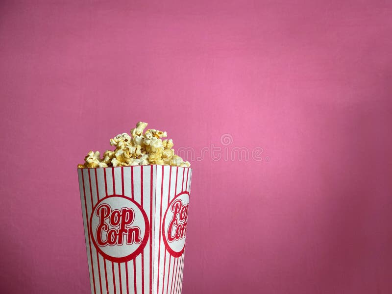 Popcorn in Carboard Box on Pink Backround Stock Image - Image of ...