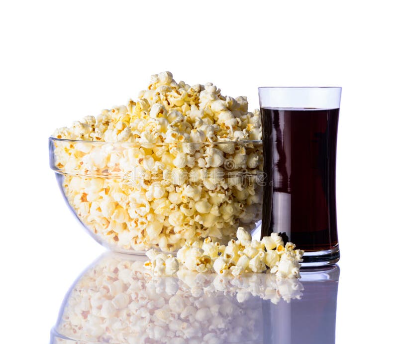 Popcorn and Cola on White Background Stock Image - Image of popcorn ...