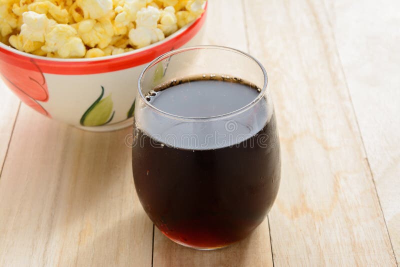 Popcorn and Cola on Wooden Table. Stock Image - Image of food, golden ...