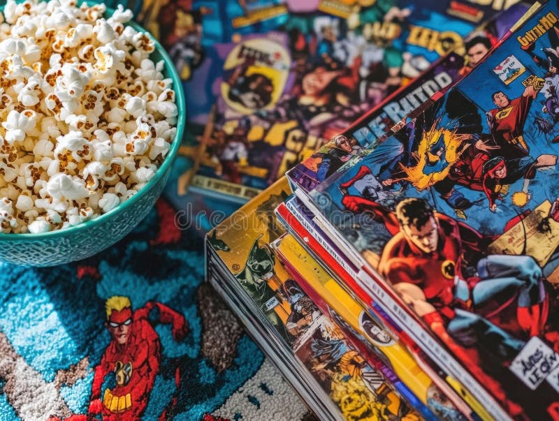 Popcorn and Comic Books, a Classic Pairing Stock Illustration ...