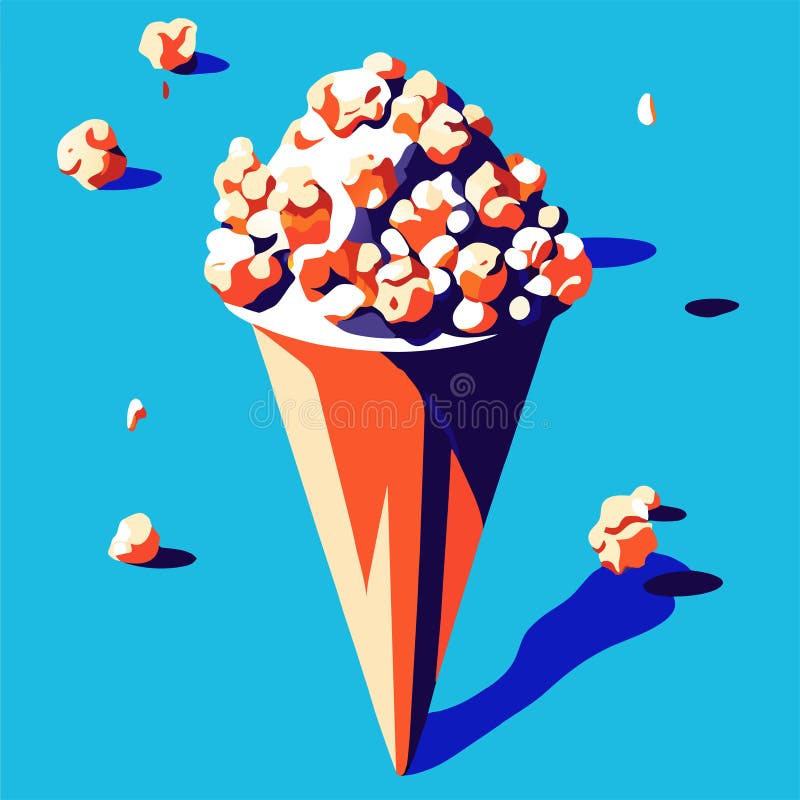 Popcorn in a Cone on a Blue Background. Vector Illustration Stock ...