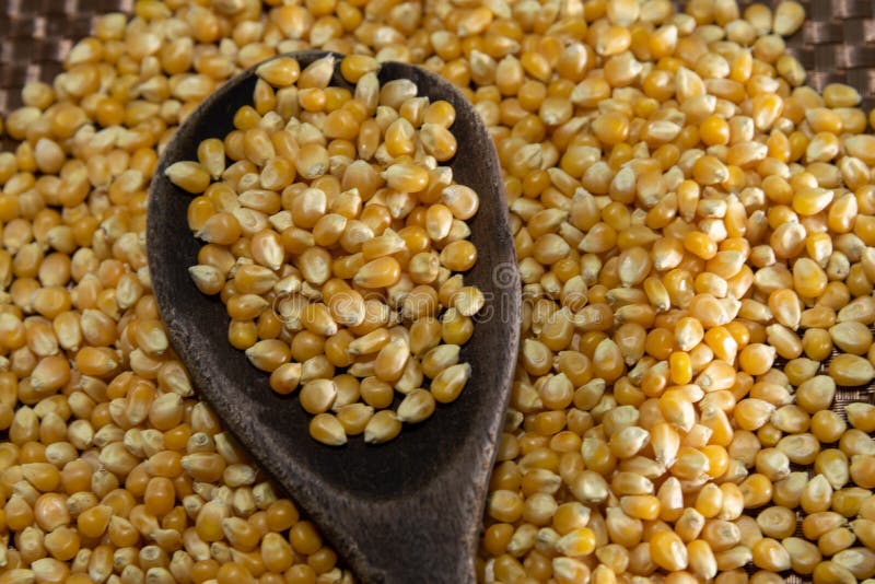 Popcorn Corn Grains on a Kitchen Table and Household Items Stock Photo ...