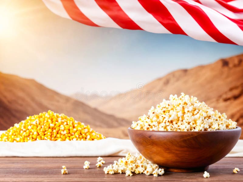 Popcorn and Corn Kernels with American Flag Stock Illustration ...
