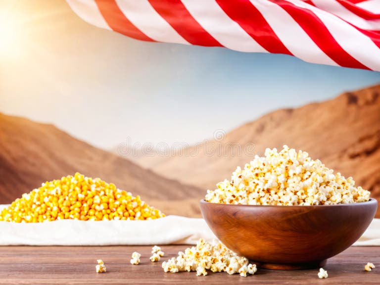 Popcorn and Corn Kernels with American Flag Stock Illustration ...