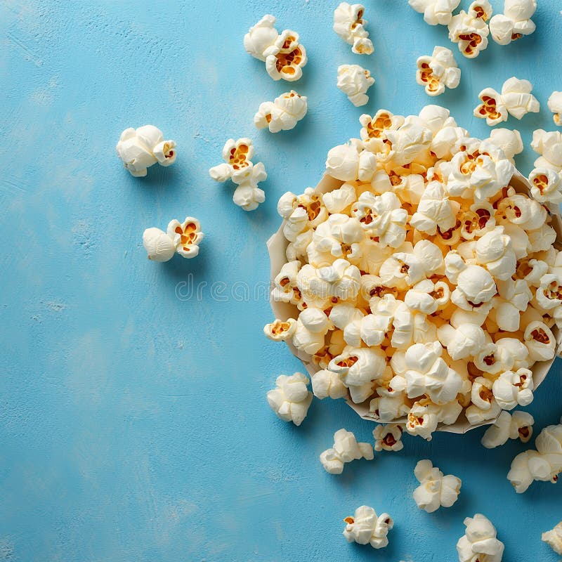Popcorn Delight: Elevated View of a Scrumptious Snack on Azure Surface ...