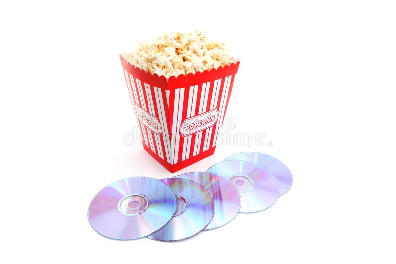 Popcorn in Doos Met DVD-schijf Stock Foto - Image of film, audio: 43517416
