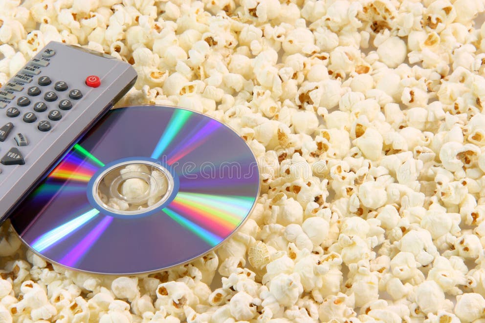 Popcorn Dvd Disc and Remote Stock Photo - Image of corn, movie: 3921274