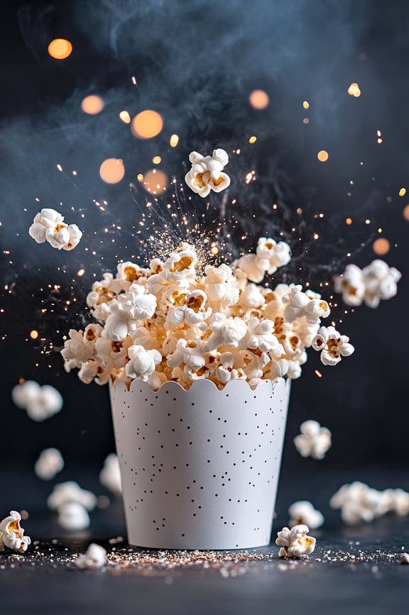 Popcorn Explodes from a Decorative Container, Creating a Visually ...